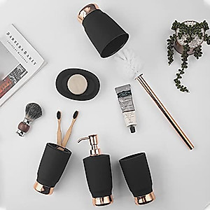 HWBKA 5 Pcs Matte Black Bathroom Accessories Set Complete,Bathroom Soap Dispenser Set with Toothbrush Holder,Toothbrush Cup,Soap Dish, Toilet Brush with Holder