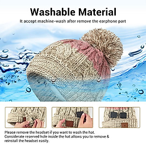 Bluetooth Beanie for Women, Wireless Knit Winter Cap, Built in Microphone and HD Stereo Speakers, Beanie Hat with Headphones for Outdoor Homes and Gifts (Khaki & Pink)