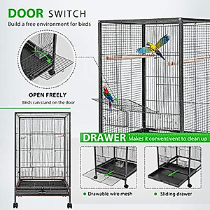 VIVOHOME 54 Inch Wrought Iron Large Bird Cage with Rolling Stand with 30 Inch Height Wrought Iron Bird Cage with Rolling Stand