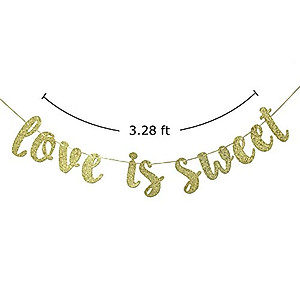 Love is Sweet Banner Gold Glitter for Bridal Shower Engagement Wedding Bachelorette Party Decor Sweets Table Sign Photo Booth Props