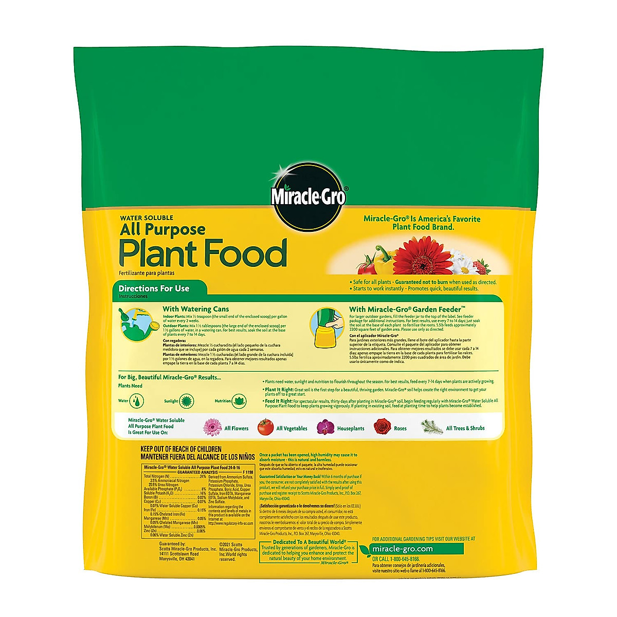 Miracle-Gro Water Soluble All Purpose Plant Food, 24-8-16, Instantly Fertilizes Plants, Waterproof Bag - 5.5 lb., 2-Pack