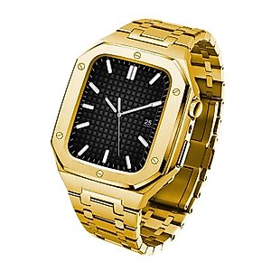 UNCASO Modification Kit Case Set for Apple Watch Series 8 7 6 5 4 SE 44MM 45MM Luxury Stainless Steel Mod Frame Cover for iWatch 8 7 45mm 44mm (Color : Gold, Size : 45mm)
