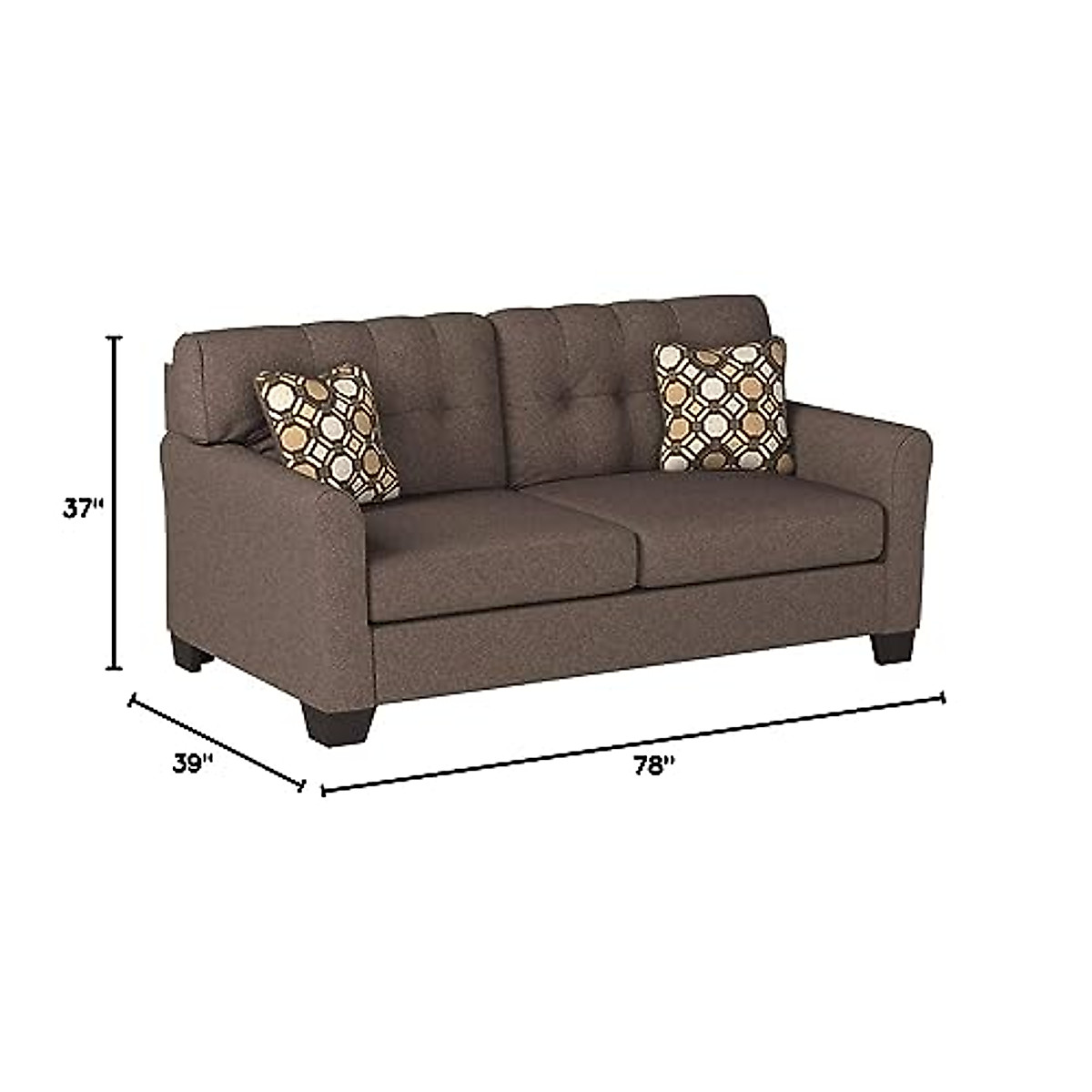 Signature Design by Ashley Tibbee Tufted Modern Sofa with 2 Accent Pillows, Dark Taupe