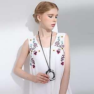 COOSTUFF ANNA Hotsale Handmade Women Long Necklaces Jewelry Black Sandalwood Vintage Statement Necklace for Women (Black)