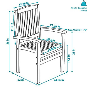 Sunnydaze Stackable Outdoor Patio Dining Chairs - Slat-Back Wood Outdoor Arm Chairs for The Outdoor Dining-Table, Patio, Porch, or Deck - Light Brown Finish - 24.25 Inches Wide - Set of 2