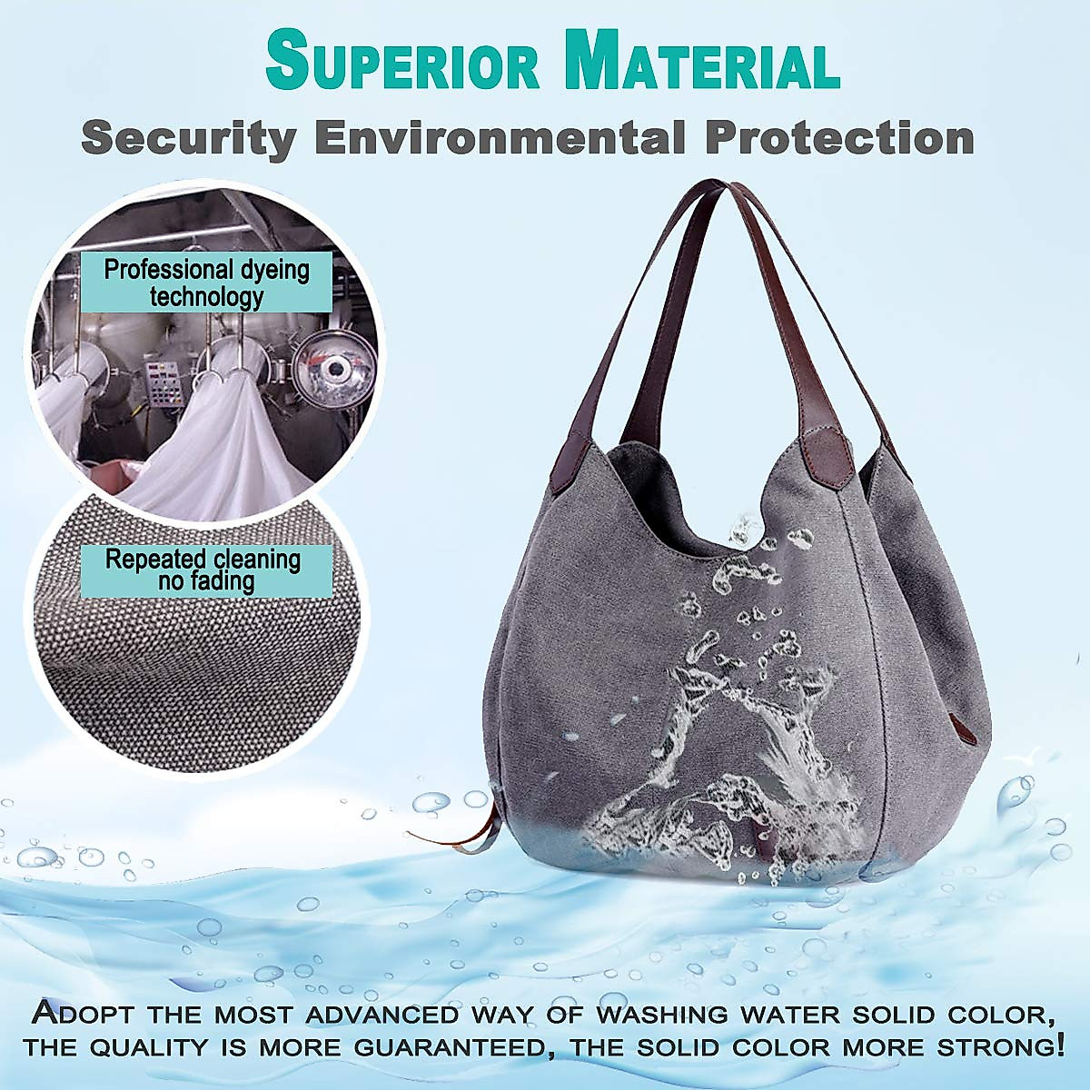 DOURR Women's Multi-pocket Shoulder Bag Fashion Cotton Canvas Handbag Tote Purse (Dark Blue - Medium Size)