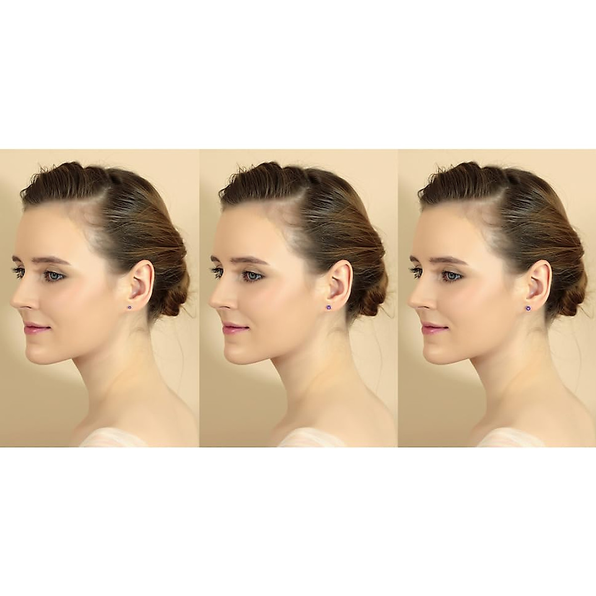 3-Pair Set Sterling Silver African Amethyst Round Stud Earrings, 3mm 4mm 5mm