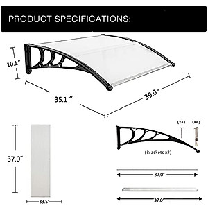 Choies 40" x 40" Window Awning Polycarbonate Door Canopy Cover Outdoor Patio Front Door Garden Awning Canopy UV Rain Snow Sunlight Protection One Piece Hollow Sheet (White)