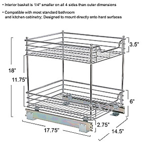 Household Essentials Glidez Multipurpose Chrome-Plated Steel Pull-Out/Slide-Out Storage Organizer for Under Cabinet Use - 2-Tier Design - Fits Standard Size Cabinet or Shelf, Chrome