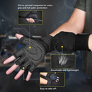 ihuan Ventilated Weight Lifting Gym Workout Gloves with Wrist Wrap Support for Men & Women, Full Palm Protection, for Weightlifting, Training, Fitness, Hanging, Pull ups