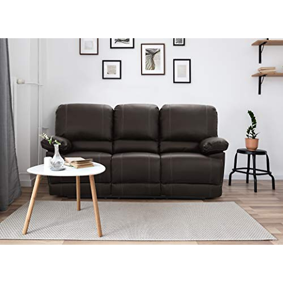 Lexicon Randolph Faux Leather Double Reclining Sofa with Dropdown Table, 81" W, Dark Brown