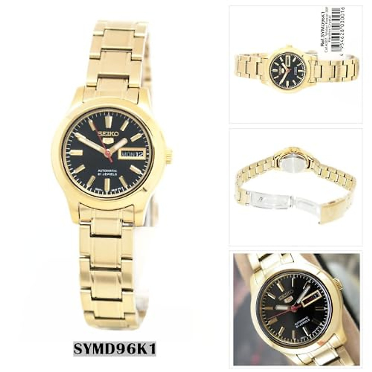 Seiko Women's SYMD96 5 Automatic Black Dial Gold-Tone Stainless Steel Watch