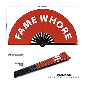 Fame Whore Hand Fan Foldable Bamboo Circuit Hand Fan Funny Gag Slang Words Expressions Statement Gifts Festival Accessories Rave Handheld Circuit Event Fan Clack Fans (Red)