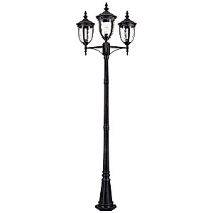 John Timberland Bellagio Traditional Outdoor Post Light European Street Lantern 3 Light Texturized Black 96" Clear Hammered Glass for Exterior House Garden Yard Driveway Walkway