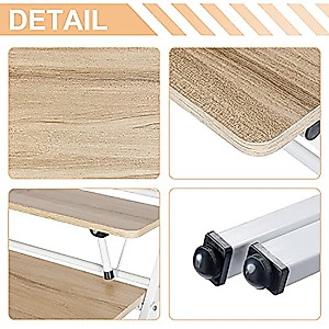 Folding Computer Desk for Small Space, 2 Tier Simple Laptop Writing Table with Shelf, Multipurpose Foldable Study Desk, Kids Desk, No Assembly Needed (Khaki)