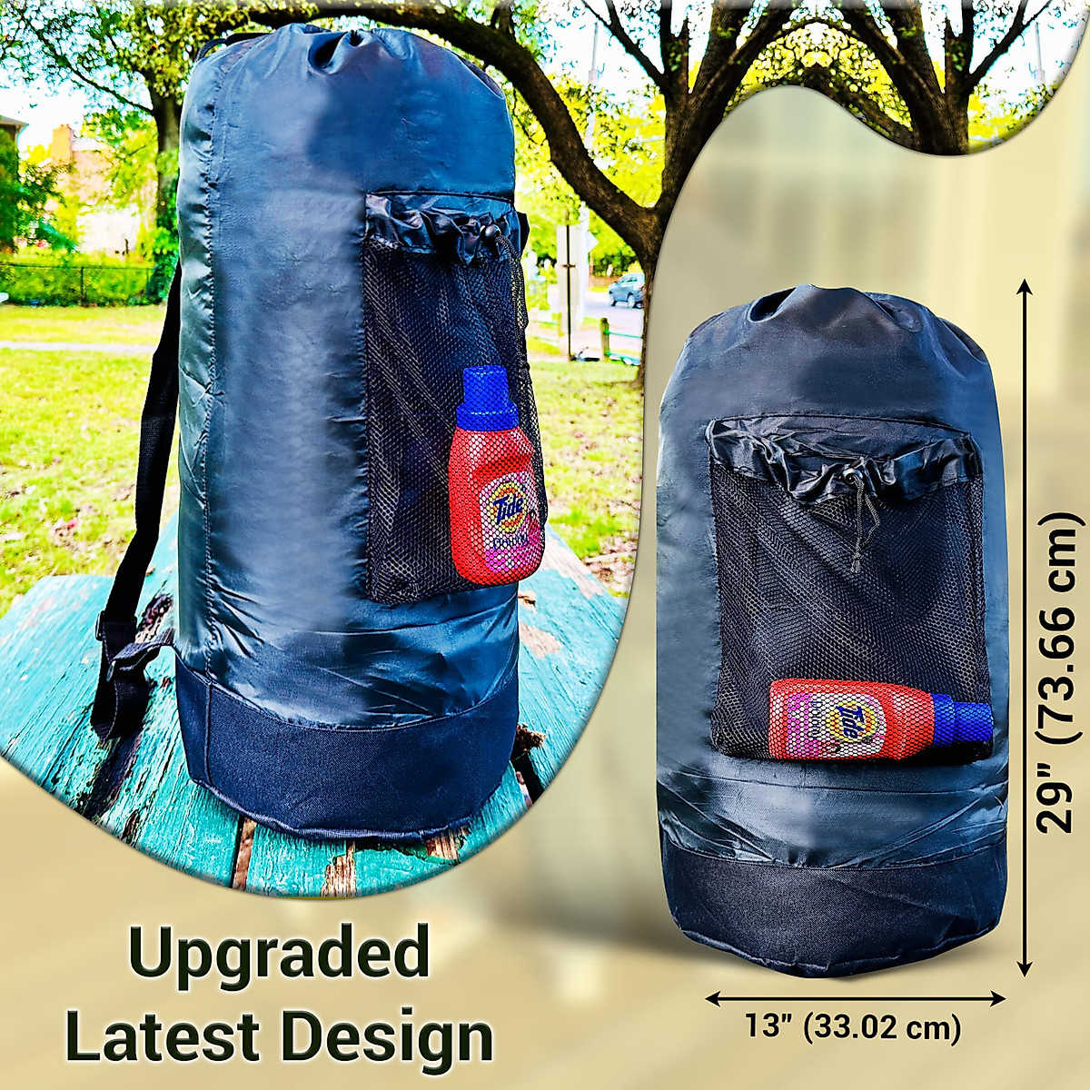 Backpack Laundry Bag, Shoulder Straps and Mash Pocket, Travel Laundry Bag, Nylon Oxford Cloth, Heavy-duty Laundry Bag (Black)