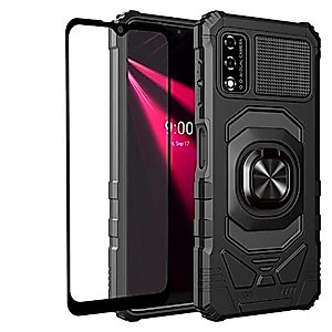 spycase Case Compatible for T-Mobile REVVL V Case w/Tempered Glass Screen Protector [Military Grade] Ring Car Mount Kickstand Shockproof Hard Phone Case - Black