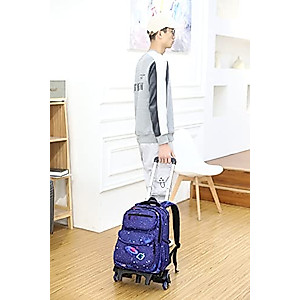 ZHANAO Rolling Backpacks for Boys Girls Trolley School Bags Starry-Sky Print Primary Middle School Boys Wheeled