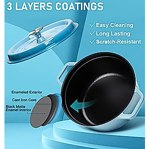 MICHELANGELO 4 Qt Dutch Oven Cast Iron, Enameled Cast Iron Dutch Oven with Lid, Enamel Dutch Oven Pot, 4 Quart Dutch Oven for Bread Baking, Enameled Dutch Oven Set with Silicone Mats, Blue