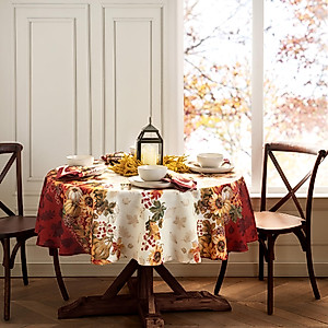 Elrene Home Fashions Swaying Leaves Bordered Fall, Seasonal and Holiday Tablecloth, 70" Round, Multi