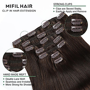 Clip in Hair Extensions Real Human Hair 14inch Remy Hair Extensions Clip ins 105g Dark Brown Double Weft Natural Straight Natural Human Hair Clip in Extensions for Women (14 inch,7pcs, 105g)