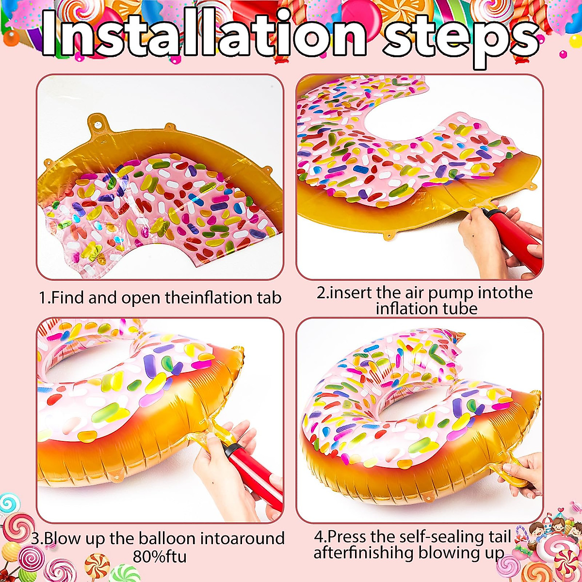 opasyo Donut Balloons &candy Balloons Set,8pcs Large Mylar Doughnut Balloons for Birthday Party Grow up Party Wedding Decoration Baby Shower,Donut Decorations Balloon