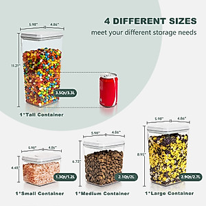 Tourdeus Pop Containers for Food Storage - 4 Pack Airtight Food Storage Containers, BPA-Free Flour Containers with Lids, Food-Grade Air Tight Containers for Food with Measurement Marks