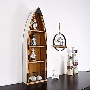Wood Boat Shelf Standing Boat Decor, Decorative Bookshelf Boat Shelves Nautical Wall Hanging Boat for Beach Theme Bathroom Living Room Baby Nursery Floor Tabletop Coastal Farmhouse Lake House Decor