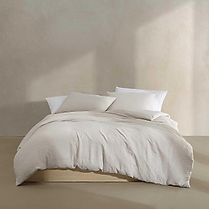 Calvin Klein - King Duvet Cover Set, Super Soft Textured Bedding with Matching Shams, Reversible Home Decor, Oeko-Tex Certified (Seersucker Beige, King)
