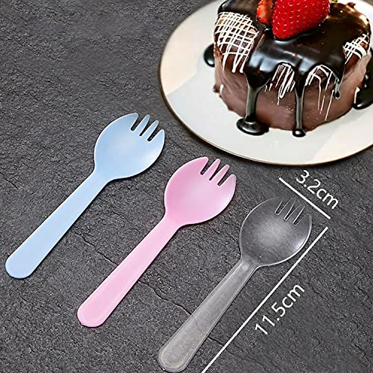 100PCS Disposable Sporks, Individually Wrappe Eco-Friendly Durable Plastic Spork, 2 in 1 Forks and Spoons Great for School Lunch, Picnics or Restaurant and Party Supply (Clear)