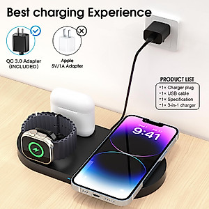 3 in 1 Mag-Safe Wireless Charging Pad, 15W Fast Magnetic Wireless Charging Station, Travel Wireless Charger for iPhone 15/14/13/12Pro/Pro Max/Mini/Plus, iWatch Ultra/9/8/7/6/SE/5/4/3/2, Airpods.