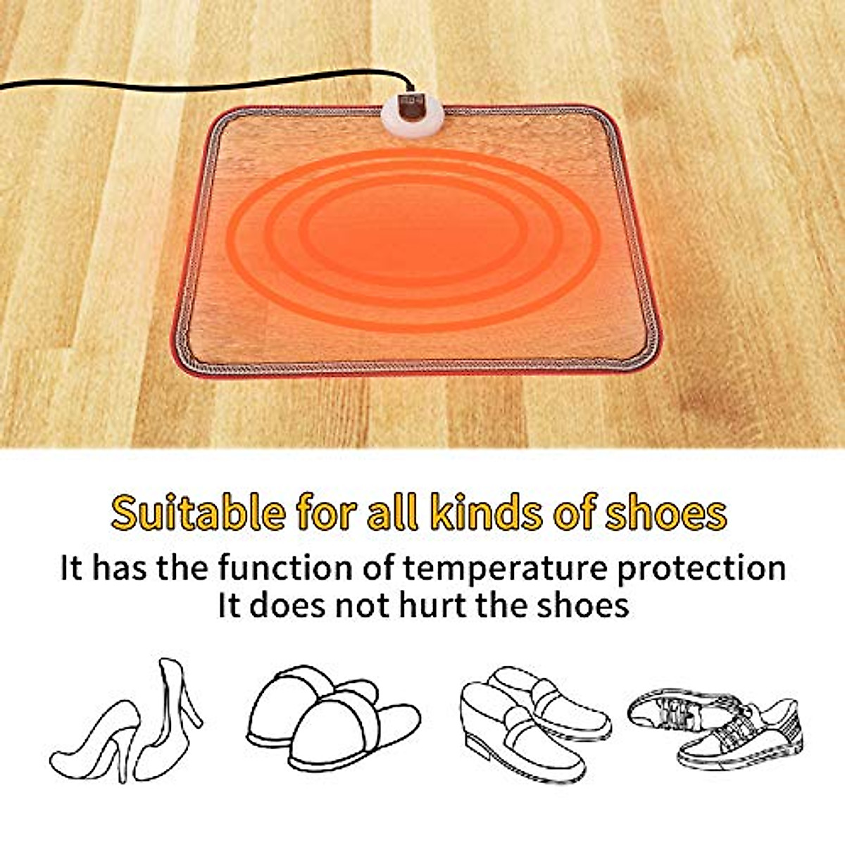 Livtribe AC 110V Heated Floor Mat for Foot, Wood Stripe Carbon Crystal Heating Pad, Electric Heated Foot Warmers for Office, Home Brown
