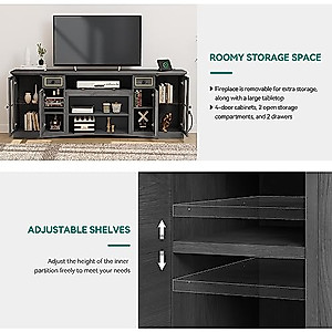 YITAHOME 70 Inch Electric Fireplace TV Stand for up to 80 Inch TVs, LED Entertainment Center with Fireplace for Living Room, Farmhouse Fireplace TV Cabinet with Storage (Grey)