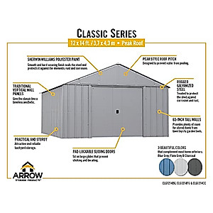 Arrow Sheds Classic 12' x 14' Outdoor Padlockable Steel Storage Shed Building, Charcoal