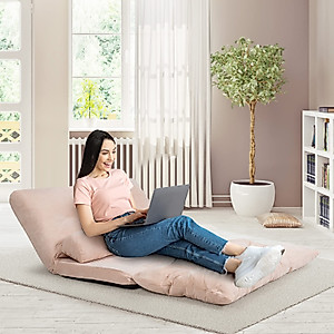 COSTWAY Convertible Floor Sofa Couch with 2 Waist Pillows, Folding 6-Position Adjustable Loveseat with Corduroy Fabric, Metal Frame, Upholstered Floor Couch Lounge for Reading Playing Gaming (Brown)