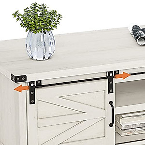 St.Mandyu Farmhouse Coffee Table with Hidden Compartment and Storage Cabinets Shelves, Wood Rectangular Tables with Sliding Barn Doors for Living Room Reception, Wash White