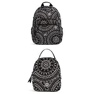 Bradley Vera Womens Cotton Campus Backpack Bookbag, Black Bandana Medallion Vera Womens Cotton Bunch Lunch Bag, Black Bandana Medallion