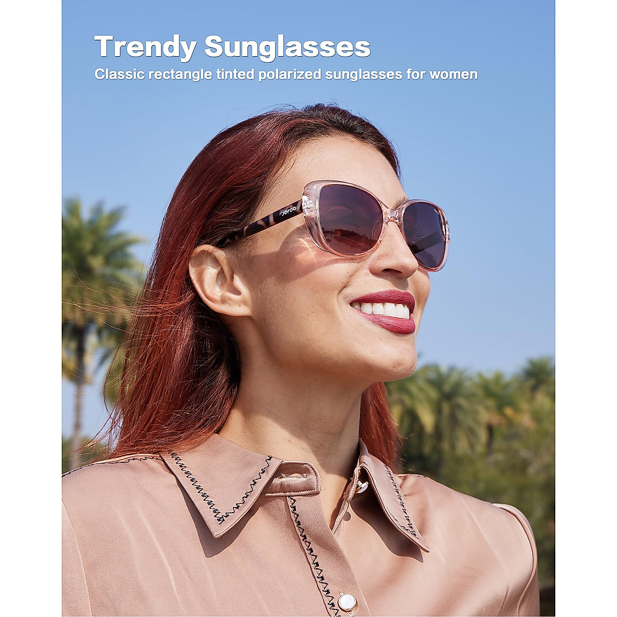 Jefoo Polarized Sunglasses Women Trendy Classic Shades Sun Glasses for Running Driving Golf Yoga, UV400 Protection