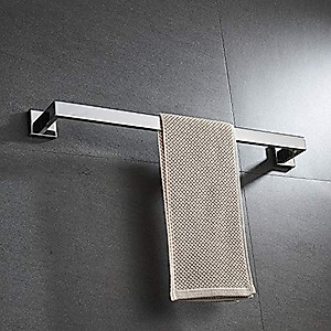 JunSun Square Towel Bar 24-Inch Stainless Steel Bathroom Hardware Towel Holder Modern Towel Rail Mirror Polished Bathroom Accessories Towel Rod Contemporary Wall Mounted Towel Rack Polished Chrome