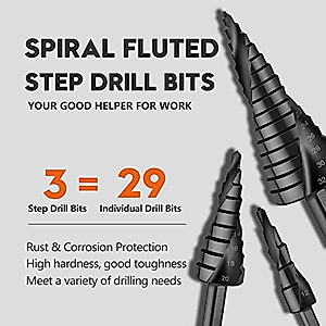 3PCS HSS Step Cone Drill Bit Set High Speed Steel Titanium Coated Hole Cutter Toll Set with Hex Shank Metric for Plastic Wood Metal Aluminum Copper (4-12mm, 4-20mm and 4-32 mm)