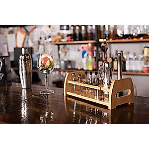 Cocktail Mixology Shaker Set - Bartender Kit with an Elegant Bamboo Stand - Bar Accessories Kit Including a Martini Shaker, Bar Jigger, Syrup Dispenser & Mixer Recipe Book