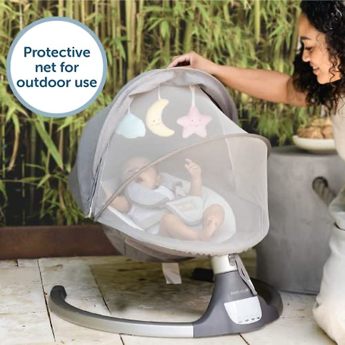 Nova Baby Swing for Infants - Motorized Bluetooth Swing, Music Speaker with 10 Preset Lullabies, Remote Control, Gray - Jool Baby