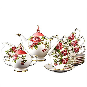JYDBRT 15pc Set, Flower Embossed Porcelain Coffee Pot Cup Set, Dish Crown Design Dish, Palace Cup Set, Vintage Tea Party
