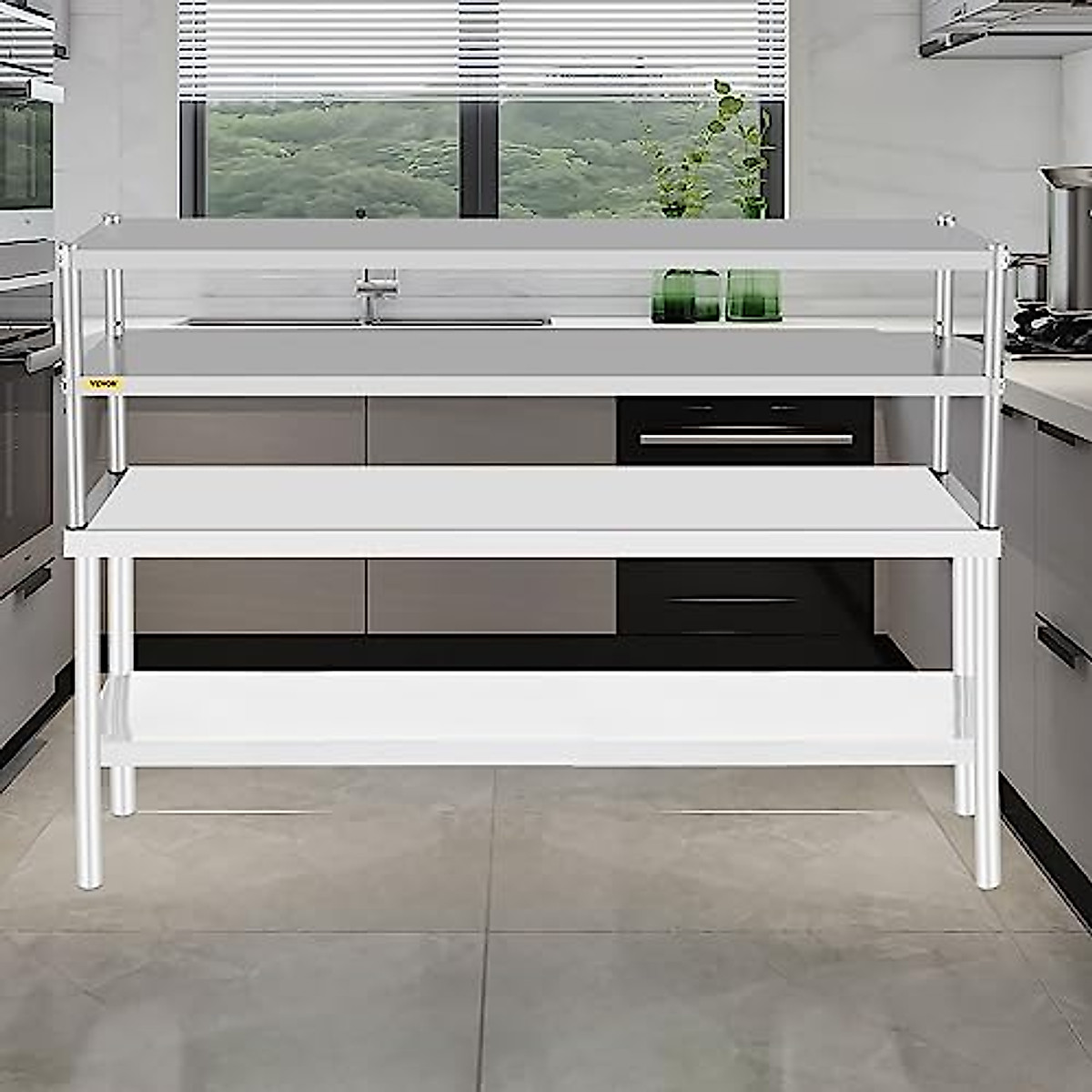 VEVOR Double Overshelf, Double Tier Stainless Steel Overshelf, 72 in Length x 12 in Width Double Deck Overshelf, Height Adjustable Overshelf for Prep & Work Table in Kitchen, Restaurant and Workshop