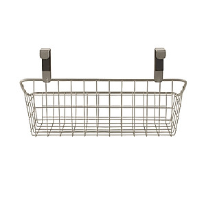 Spectrum Diversified Grid Storage Basket, Over The Cabinet, Steel Wire Organization Under Sink Kitchen & Bathroom, Small, Satin Nickel PC