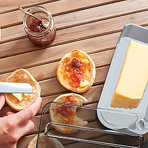 Butter Dish with Lid and Knife,Butter Container with 180° Rotating Sealing Flip-Top,Butter Keeper for Countertop or Fridge,Plastic Butter Holder Container, BPA-Free, Freezer Safe, Hand Wash (White)