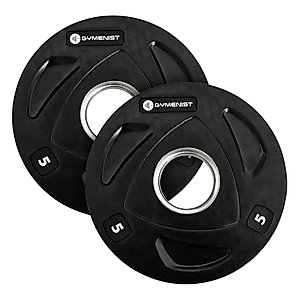 GYMENIST Premium Olympic Rubber Coated Metal Weight Plates for Men and Women – Durable Non Slip Grip and Long-Lasting Weights Plate Gym Sets for Home and Commercial Use (5 Lb - Pair, Rubber)