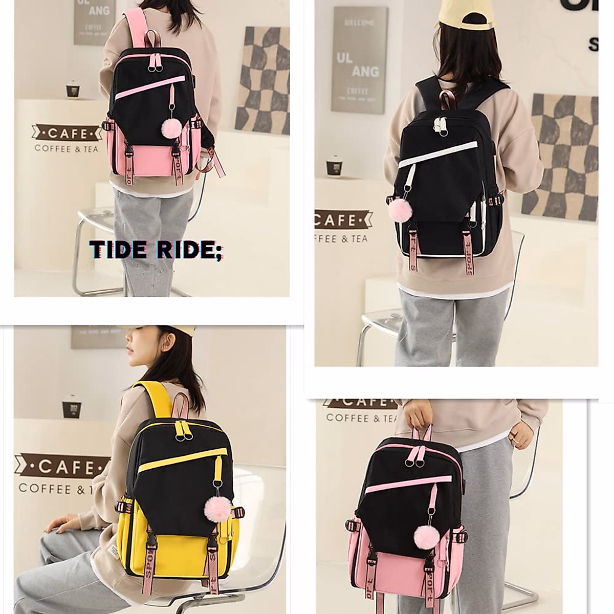 LANSHIYA Backpacks for Teen Girls with USB Charging Port Kids Outdoor Daypack Middle School Students Solid Color Bookbag