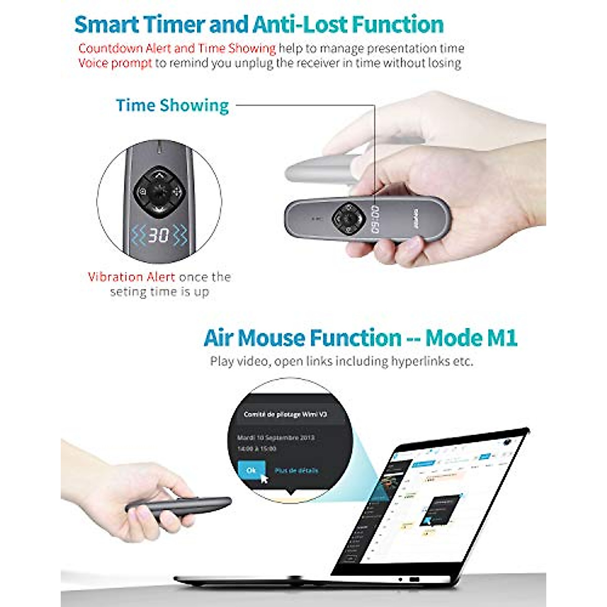ASiNG Advanced Digital Laser Presentation Remote - Red Laser Presentation Pointers with Function ...