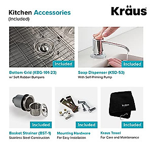 KRAUS 23-inch 16 Gauge Standart PRO Kitchen Sink Combo Set with Bolden 18-inch Kitchen Faucet and Soap Dispenser, Chrome KHU101-23-1610-53CH